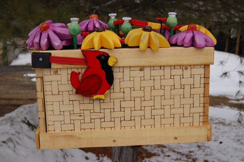Wildflower Mailbox with Cardinals - Crossknots Woodworking - Custom ...