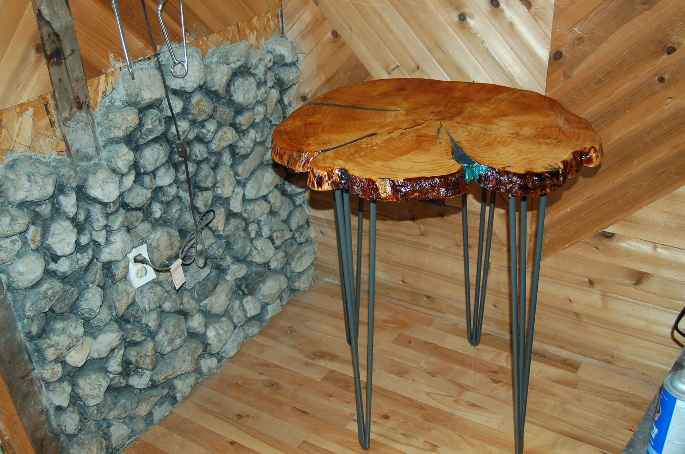 Pine Burl Rustic Table with Hairpin Legs - Crossknots Woodworking ...